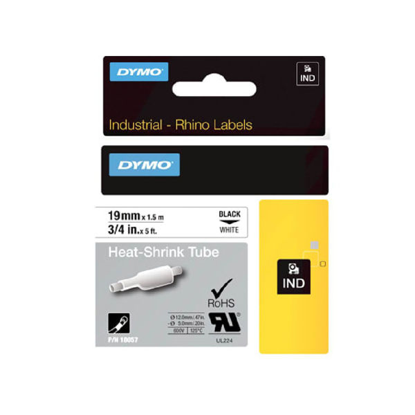 S0718290 DYMO RHINO 19MM BLACK ON WHITE HEAT SHRINK TUBING (18057 ...